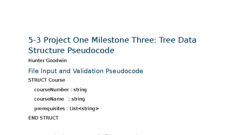 5-3 Project One Milestone Three: Tree Data Structure Code - Studocu