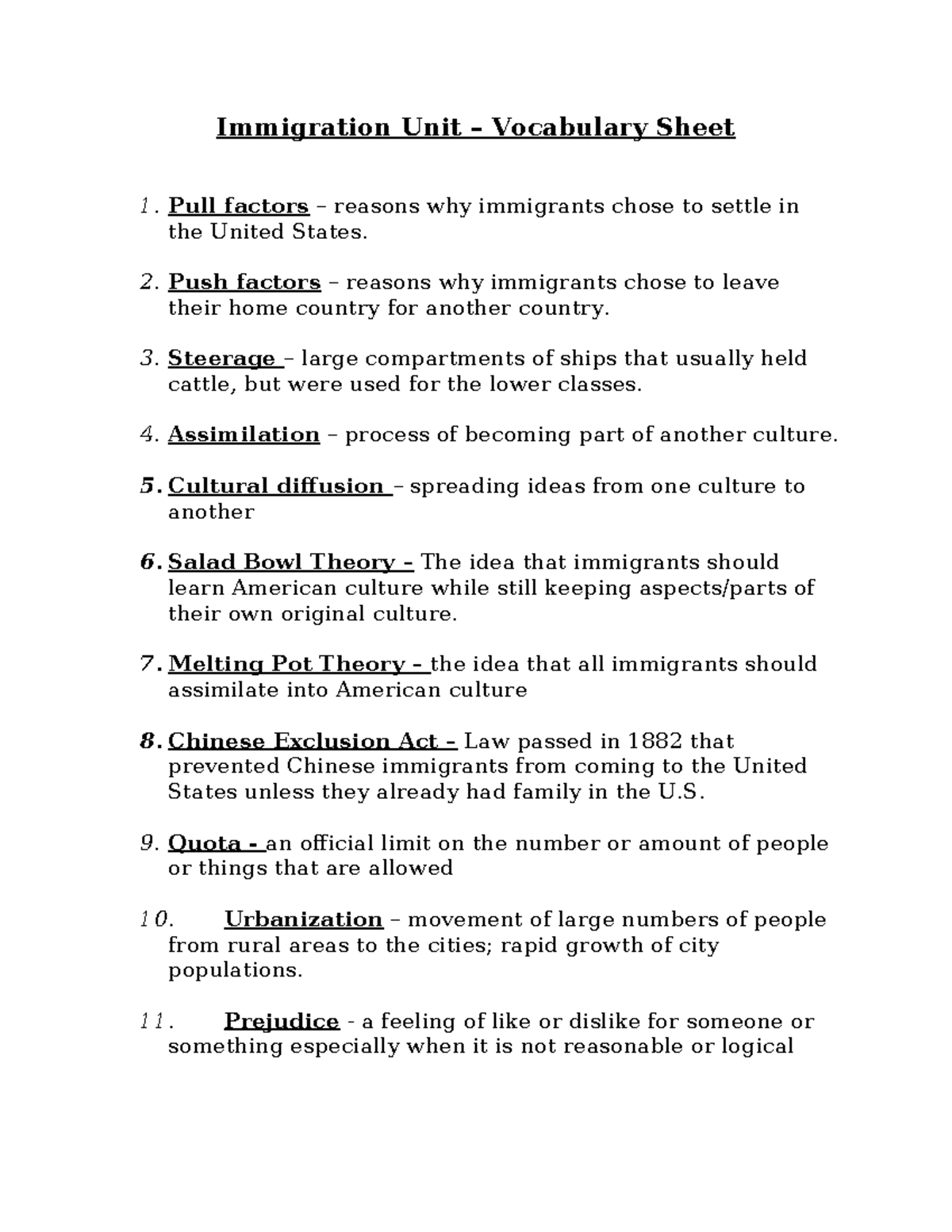 Vocabunit 18bimmigration - Immigration Unit – Vocabulary Sheet 1. Pull ...