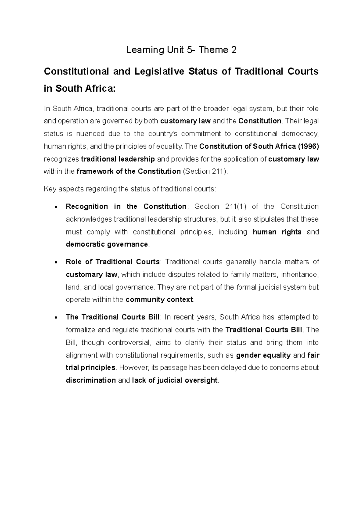 Learning Unit 5: Constitutional and Legislative Status of Traditional ...
