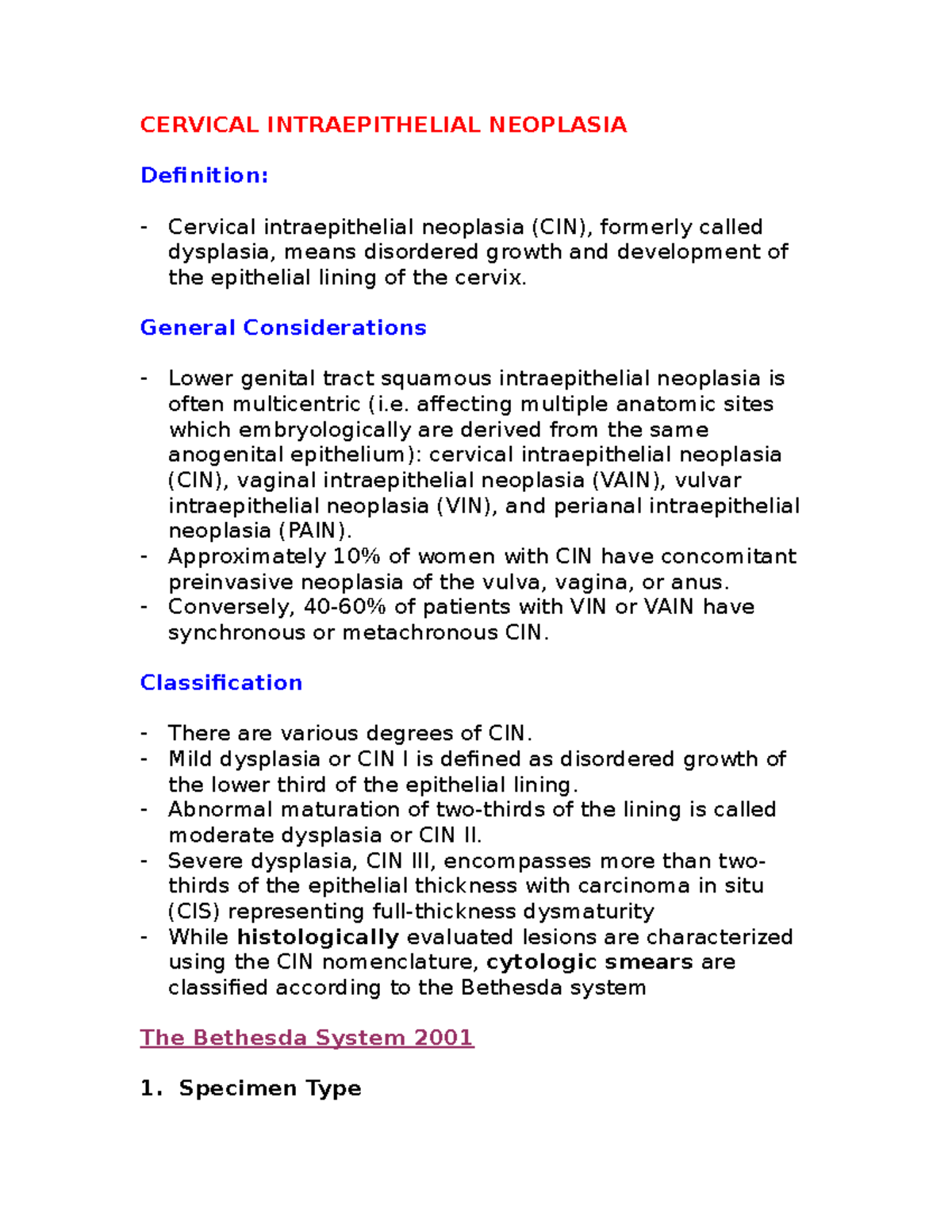CIN Classifications and Management: Overview of Cervical Neoplasia ...