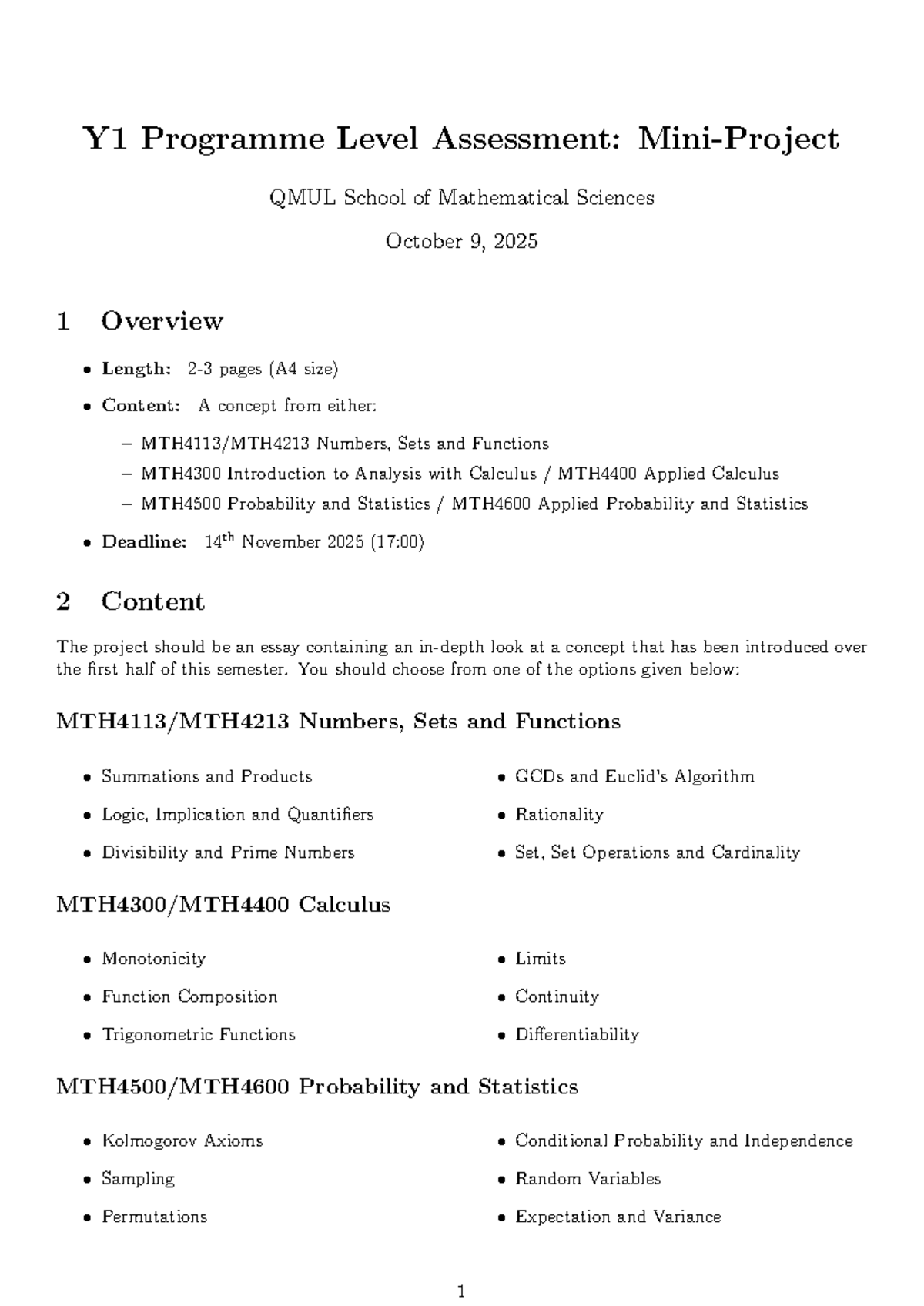 Y1 PLA Mini Project: Concepts in Mathematics (MTH4300, MTH4400, MTH4500 ...