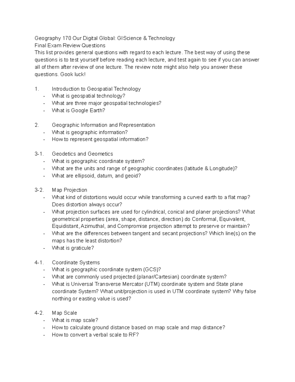Review questions - Professor: Chelsea Nestel - Geography 170 Our ...