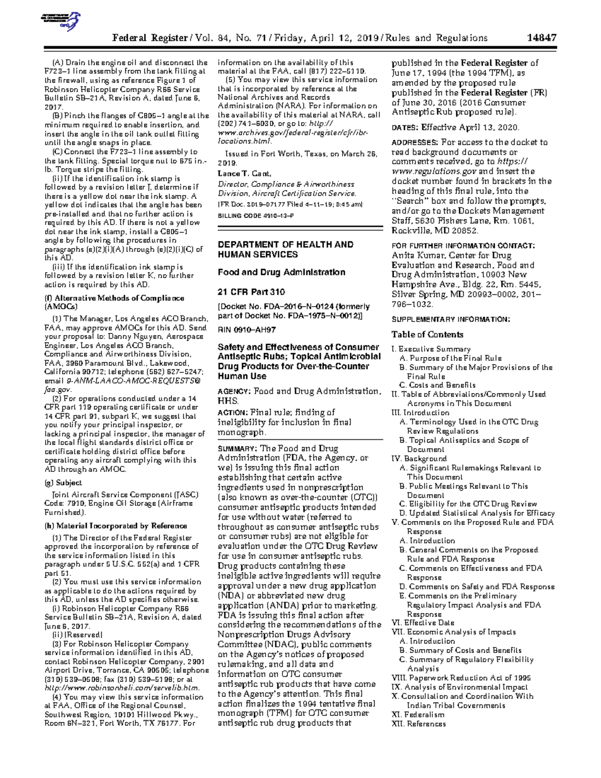 FDA Final RULE Antiseptic RUBS 2019-06791 - (A) Drain the engine oil ...