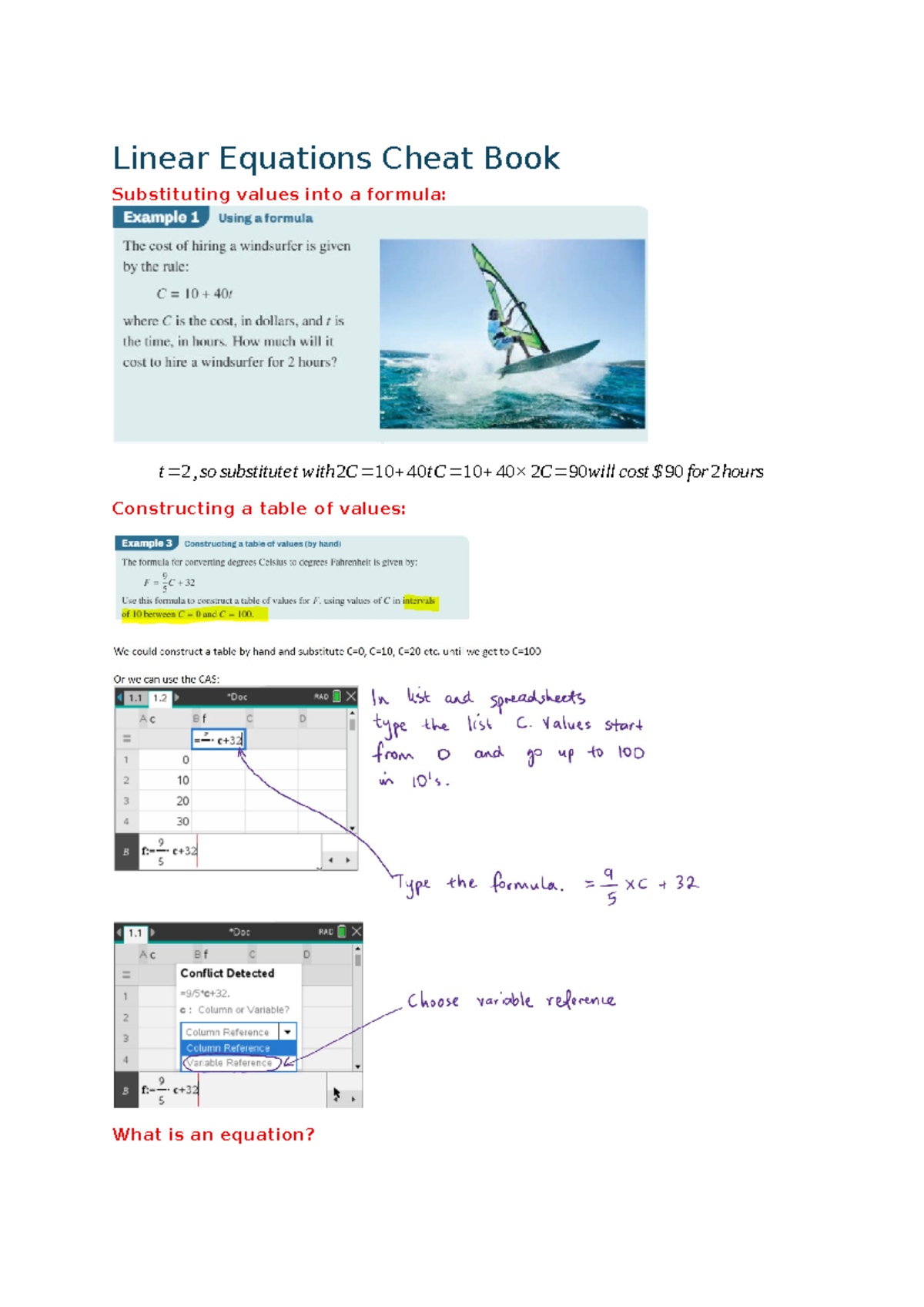 Linear equations cheat sheet - Linear Equations Cheat Book Substituting ...