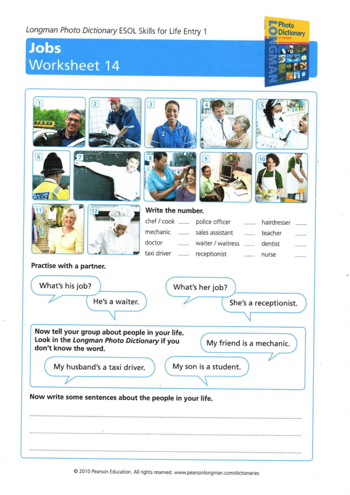 Photo Longman Dictionary ESOL Skills for Life Entry 1 Jobs Worksheet ...