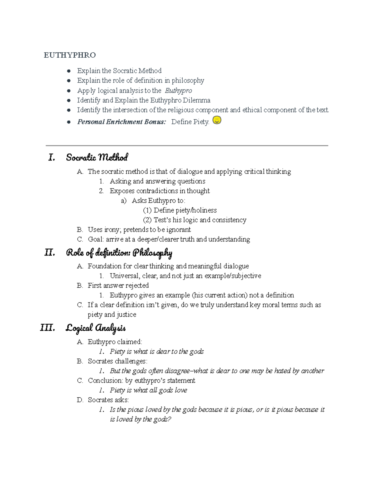PHIL 2306: Insights on the Euthyphro Dilemma & Socratic Method - Studocu