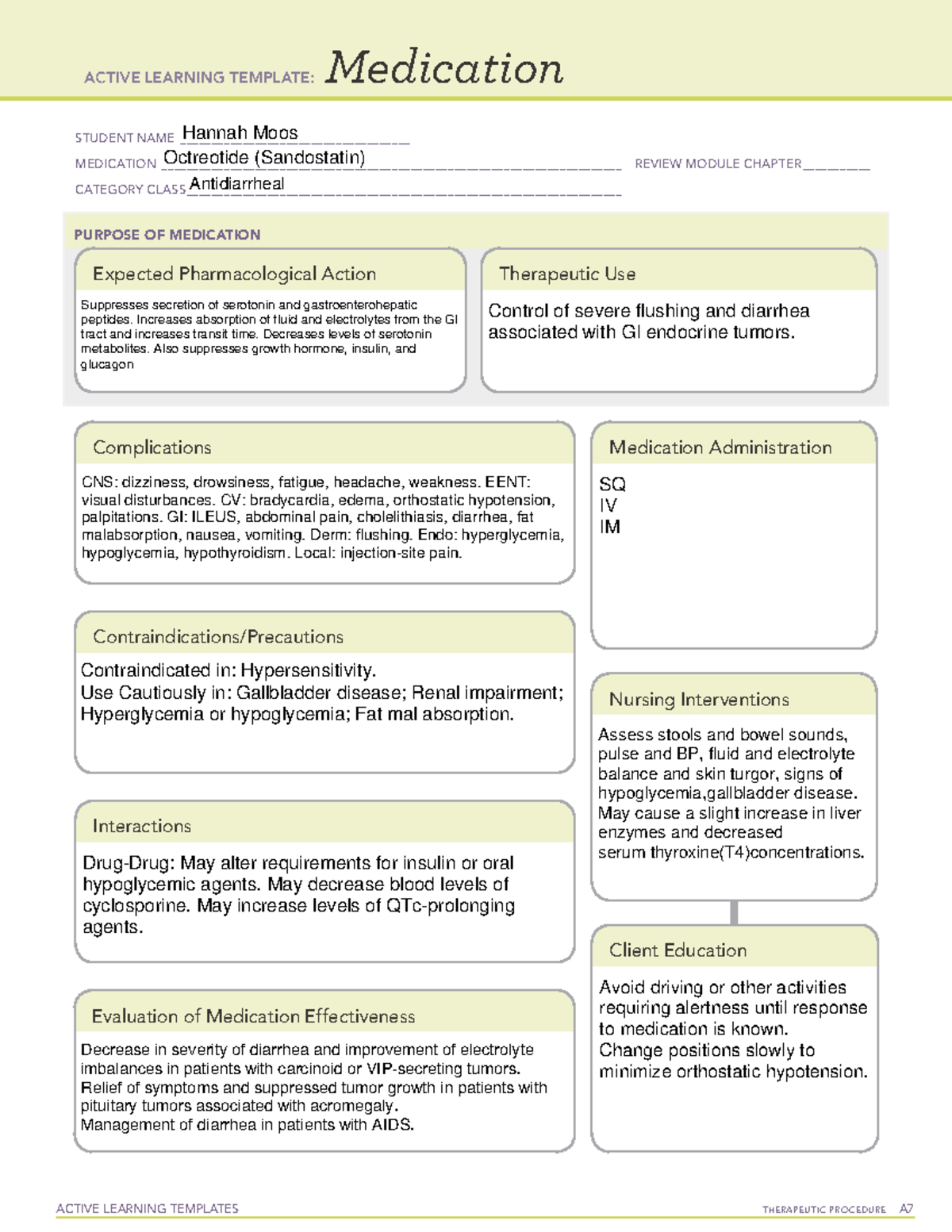 ATI Therapeutic Procedure: Octreotide Medication Guide - HM - Studocu