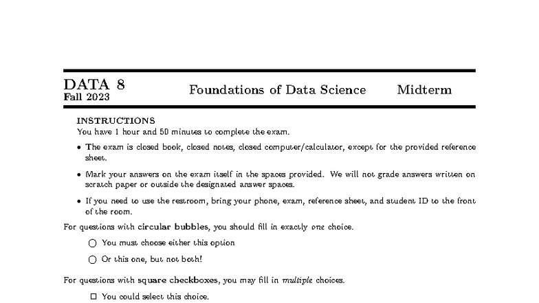 DATA 8 Fall 2023 Foundations of Data Science Midterm Exam Instructions ...