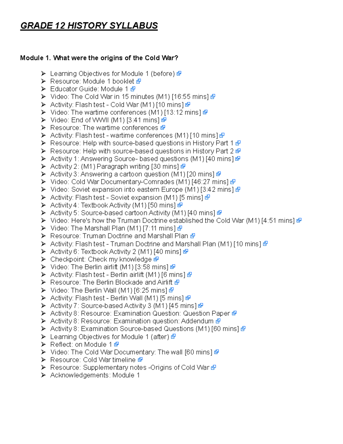 Grade 12 History Course Syllabus: Comprehensive Overview of Modules ...