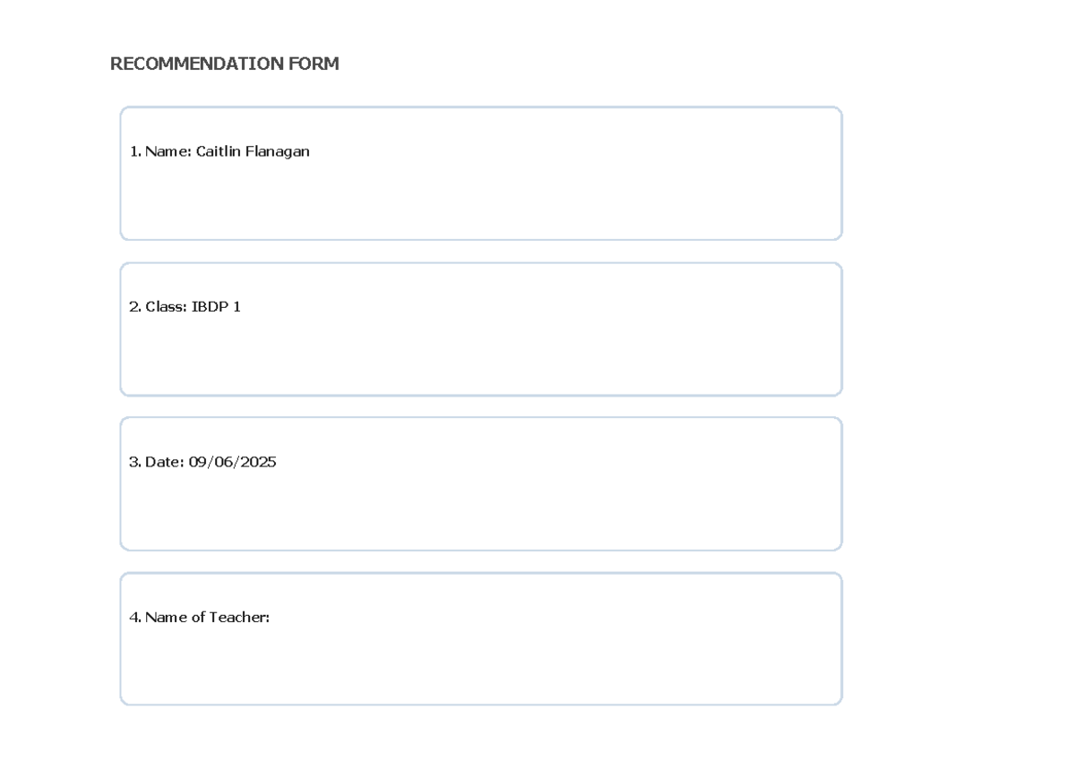Formulaire de recommandation IBDP 1 pour Caitlin Flanagan - Studocu