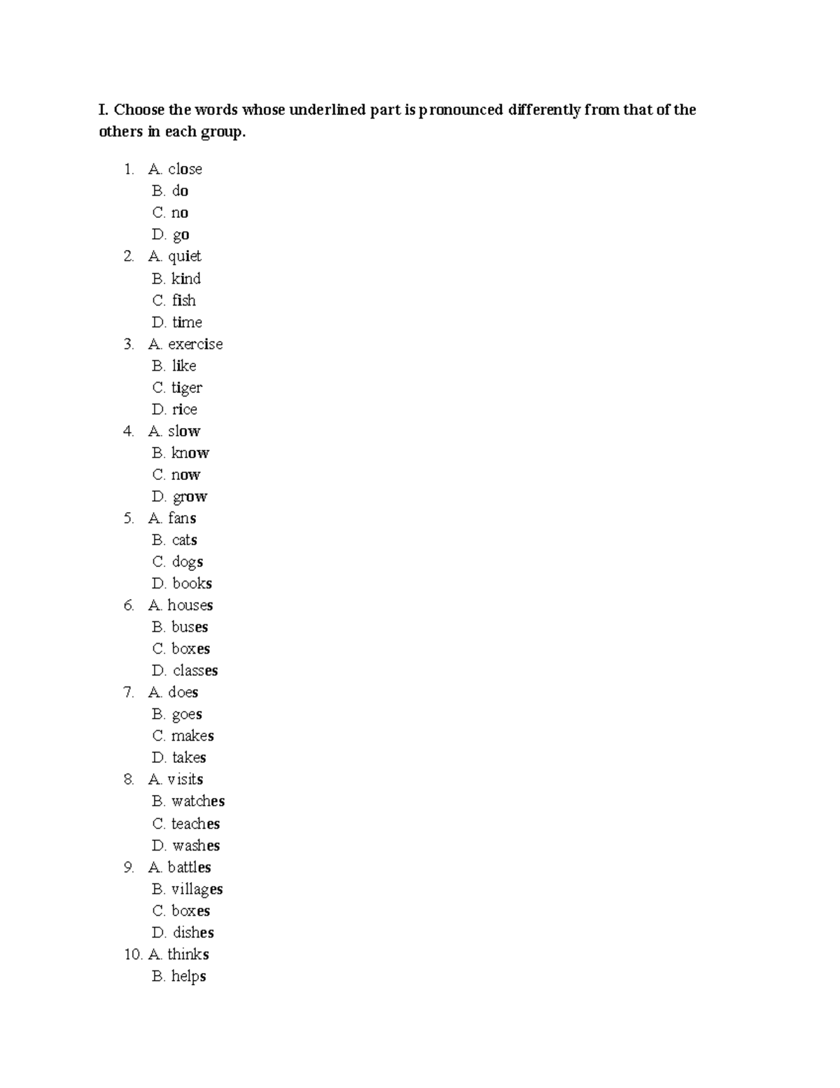 Grade 6 Final Exam: Pronunciation and Stress Patterns - Studocu
