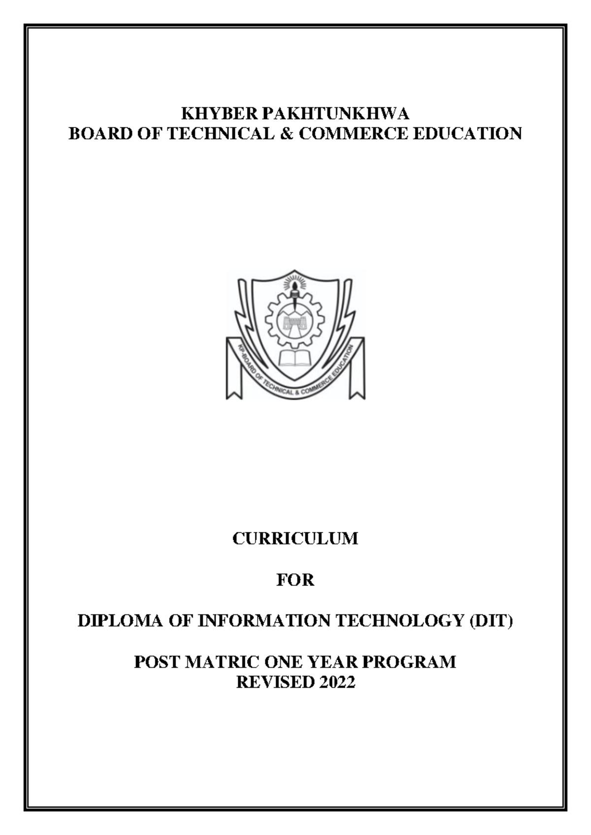 DIT 2022 Revised Course Outline for Information Technology Diploma ...