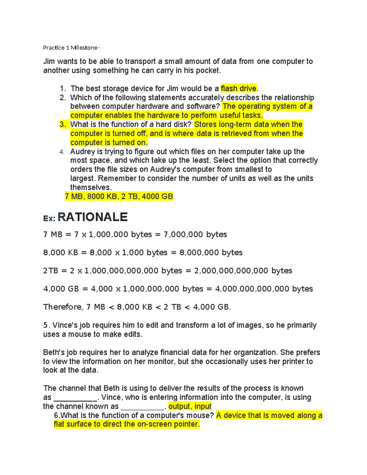 Practice 1 Milestone - Computer Hardware and Software Notes - Studocu