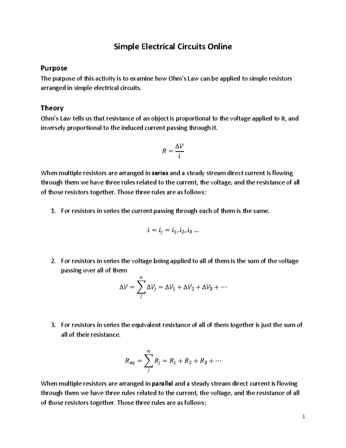 Fall22 PHY 1031 Simple Electrical Circuits Lab Report and Analysis - Studocu