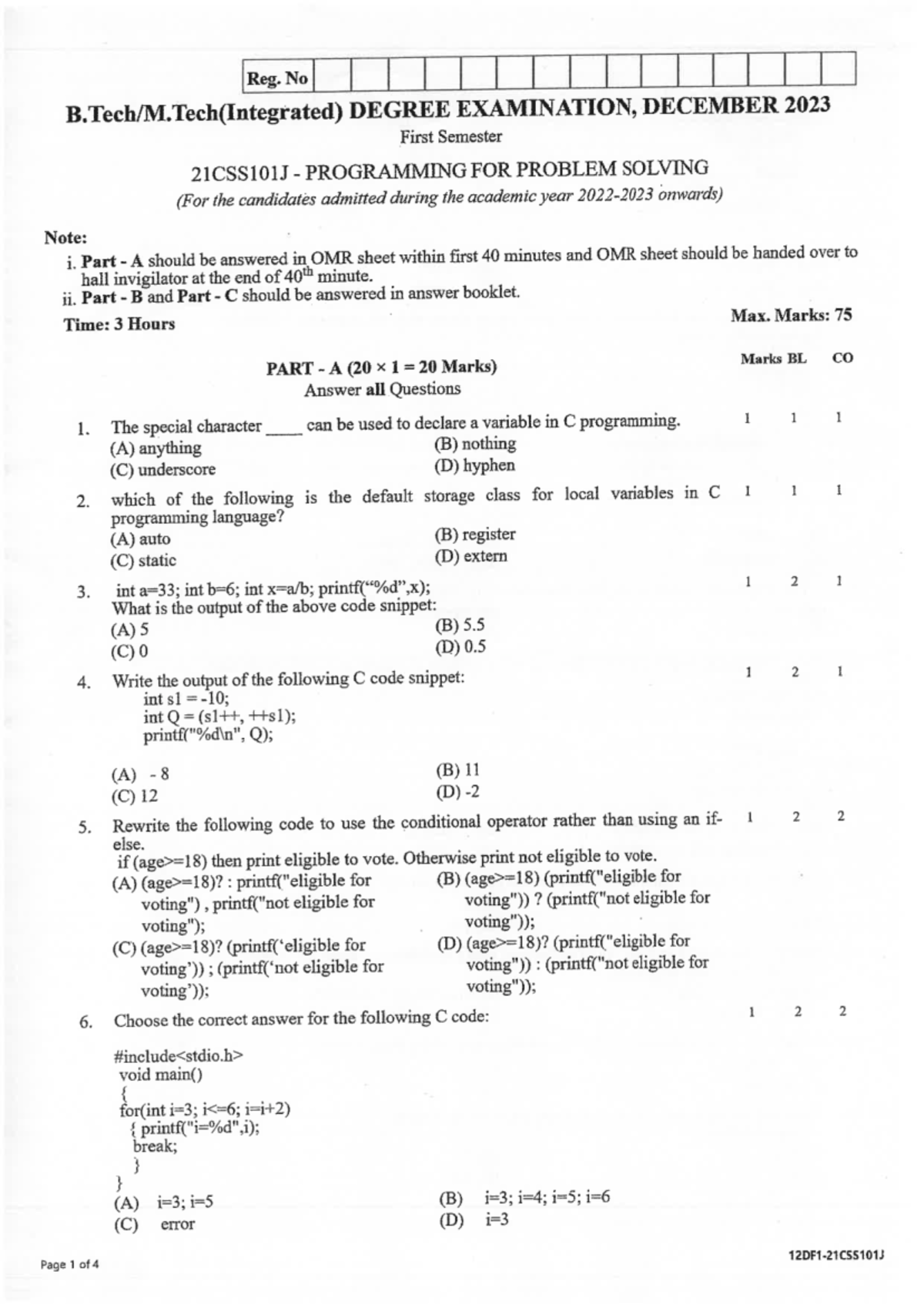 21CSS101J: Final Exam Notes on Programming for Problem Solving - Studocu