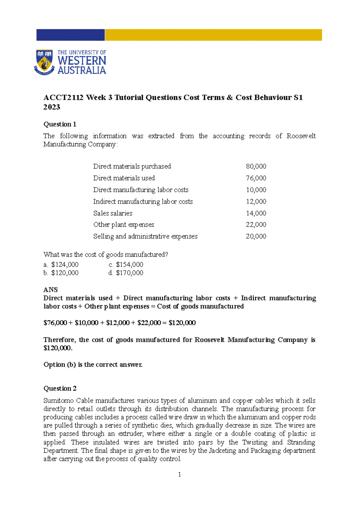 Week 3 MA Tute - Week 3 completed Tute questions - ACCT2112 Week 3 ...