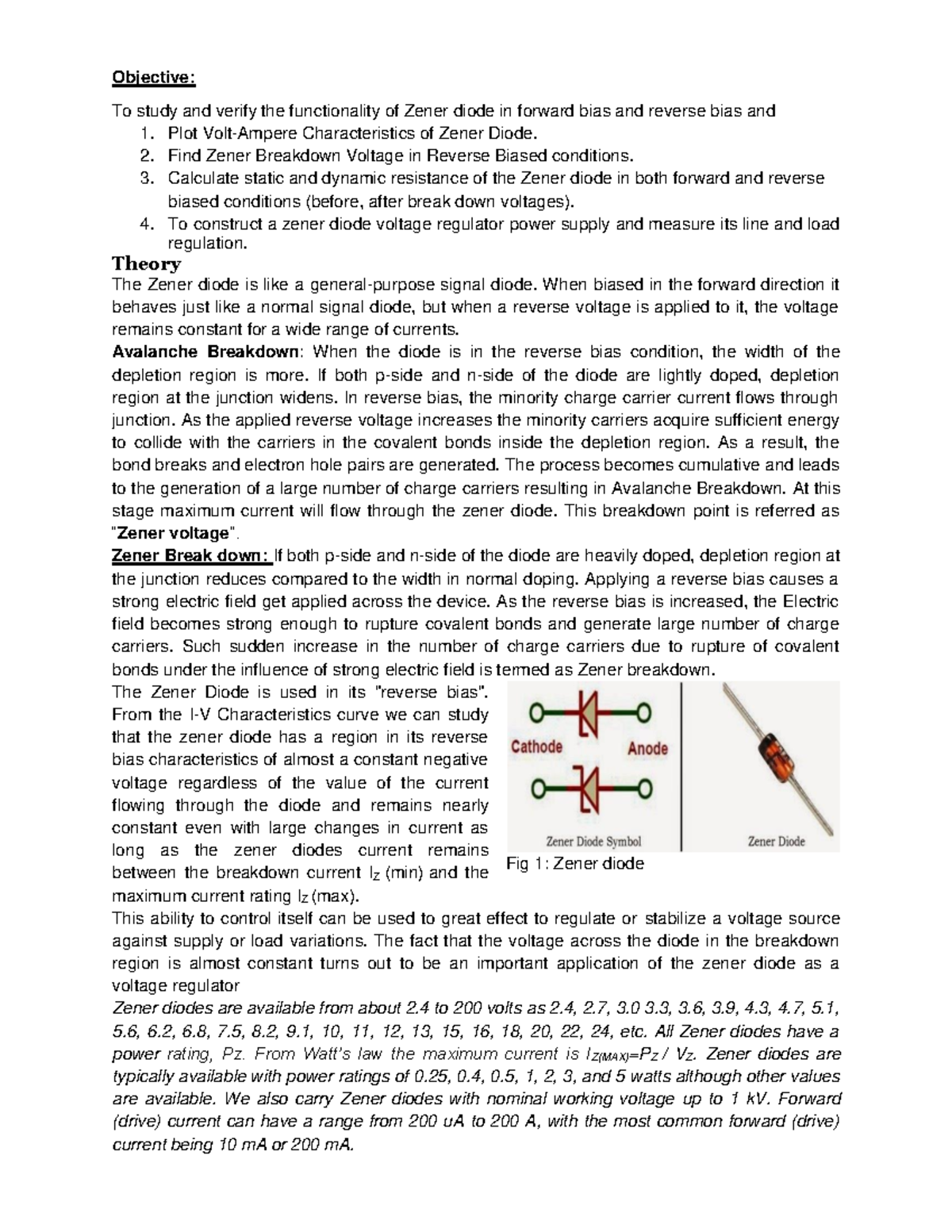 Characteristics of Zener Diode: Study & Analysis 11t - Studocu