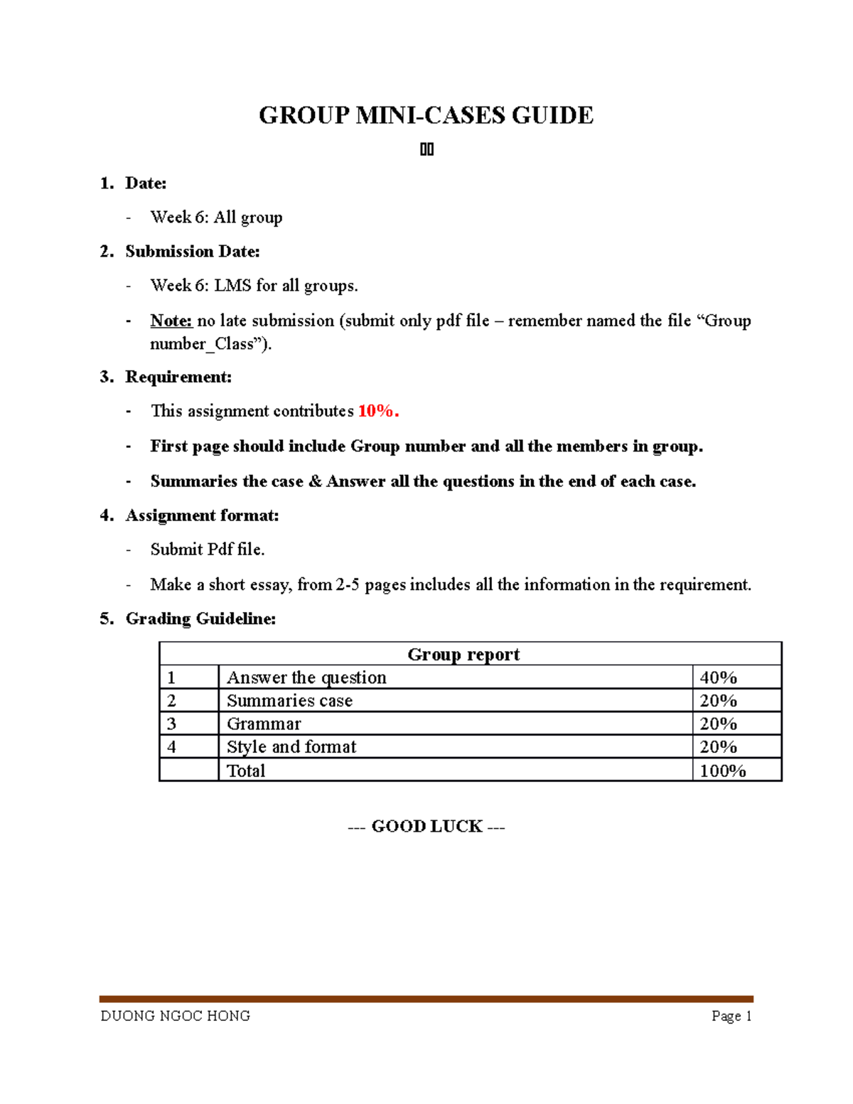 Update - Group Mini-Cases Guide-EN - GROUP MINI-CASES GUIDE 1. Date ...