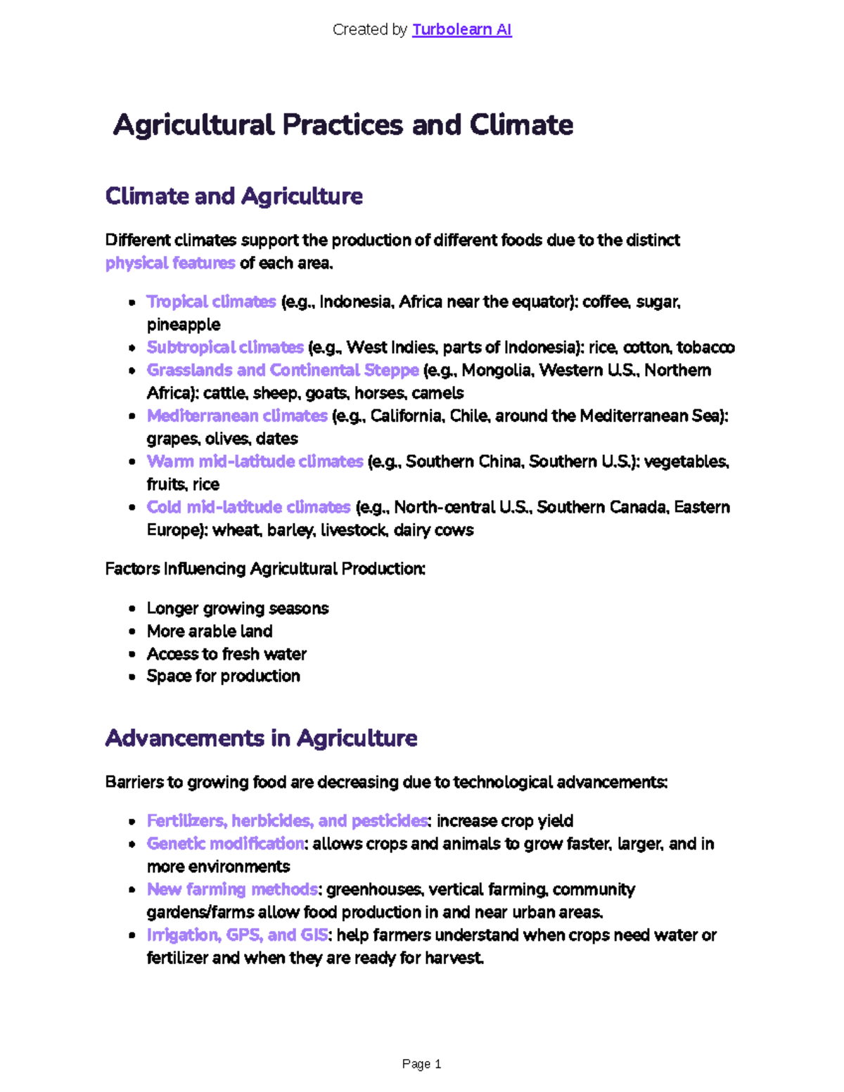 5.1 AP Human Geography: Climate's Impact on Agriculture Practices - Studocu