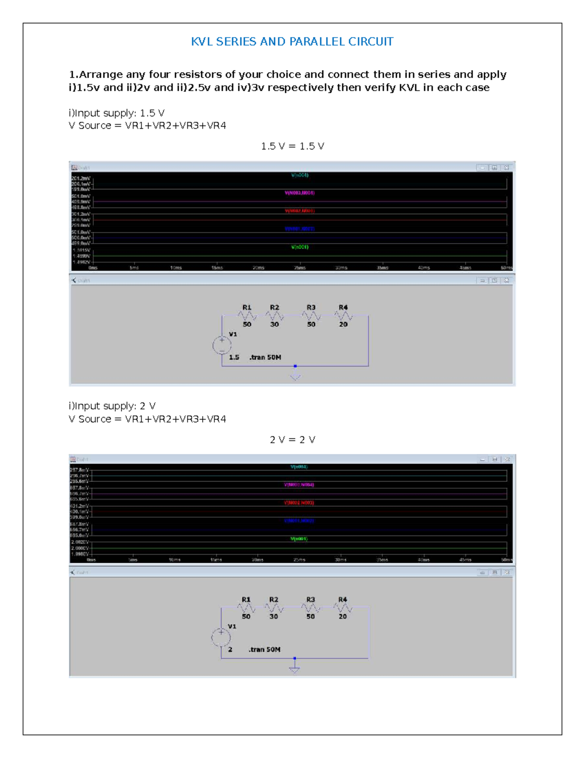 EEE LAB Assignment 1: KVL in Series & Parallel Circuits - Studocu