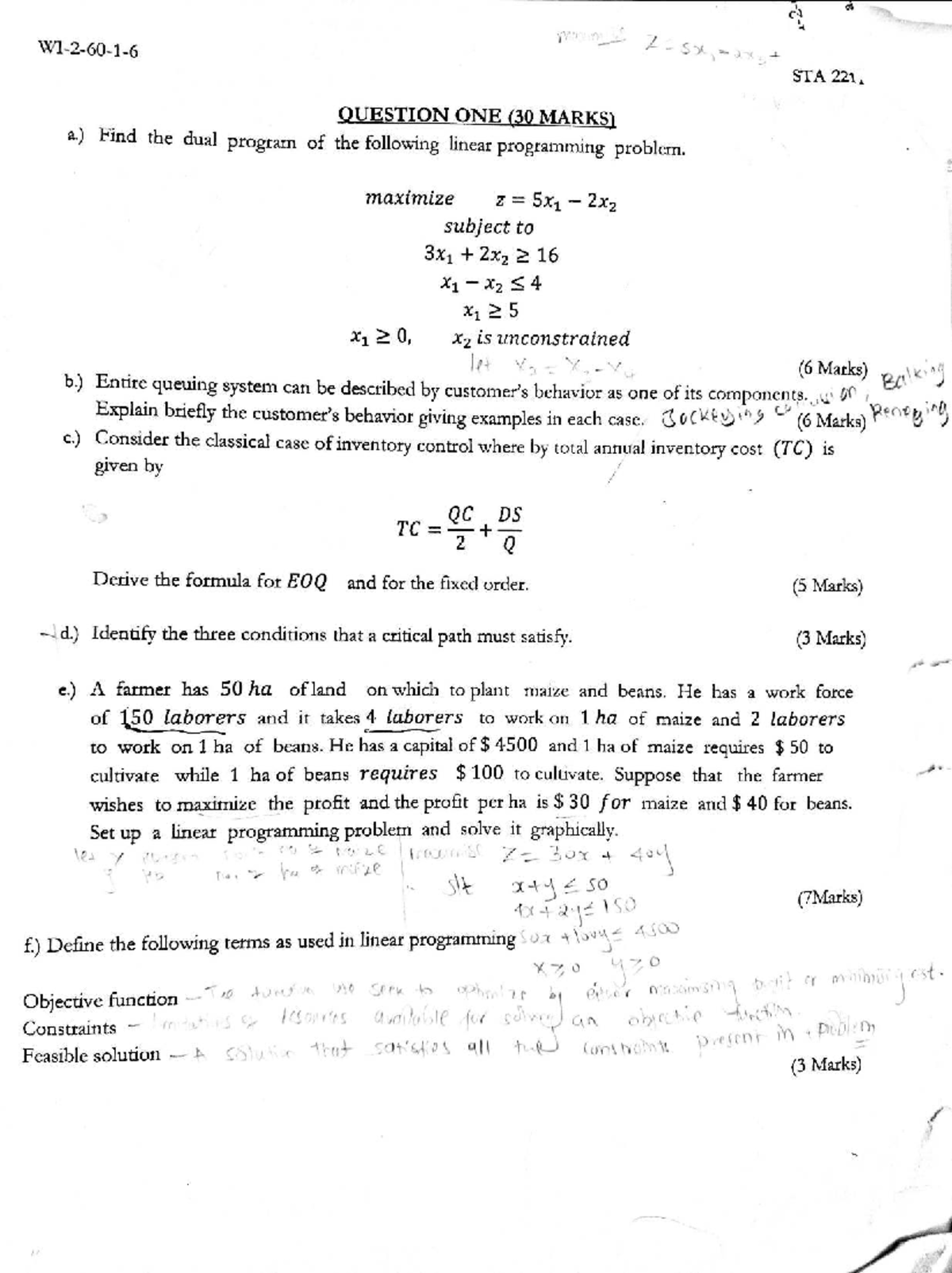Maximize Z: Linear Programming and Queuing System Analysis - STA 221 ...