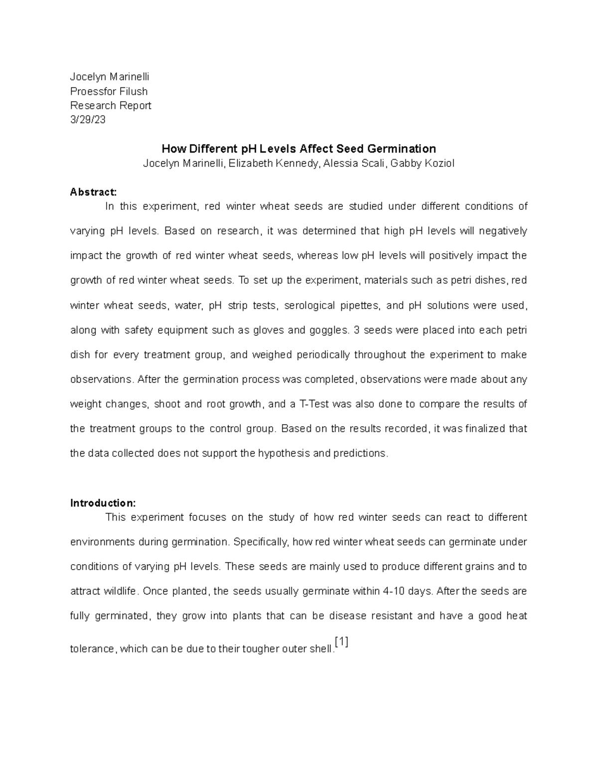 Lab Research Report - Jocelyn Marinelli Proessfor Filush Research ...