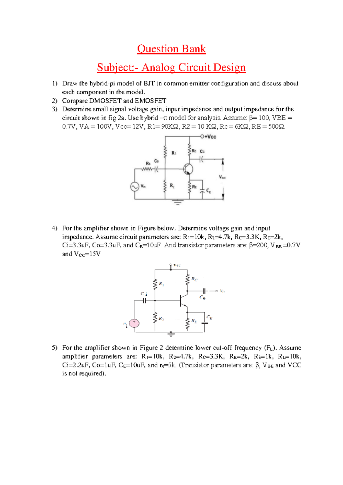 2 ECD Question Bank - Analog Circuit Design Practice Guide - Studocu