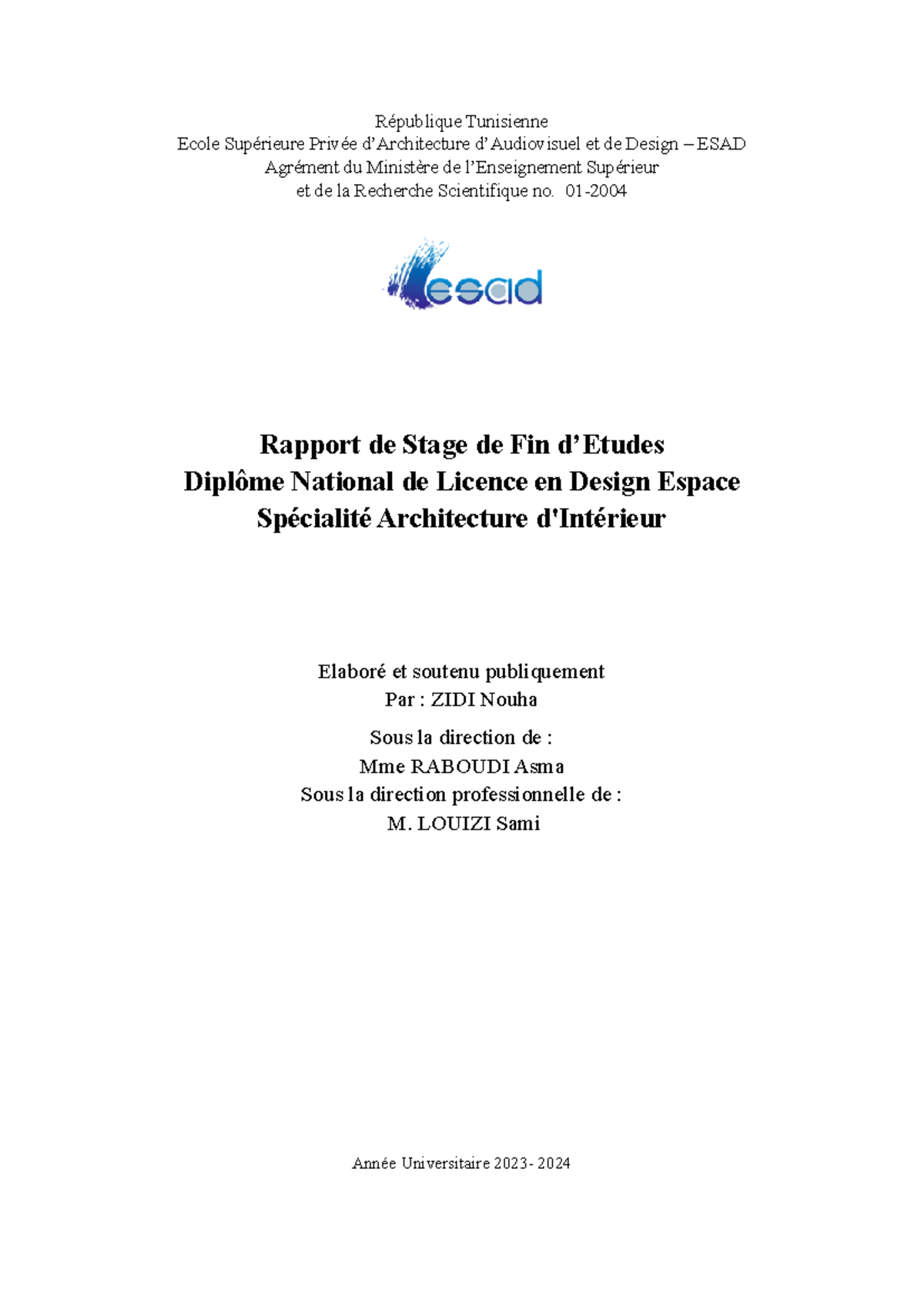 Rapport de Stage de Fin d'Études de ZIDI Nouha (PFE - Architecture ...