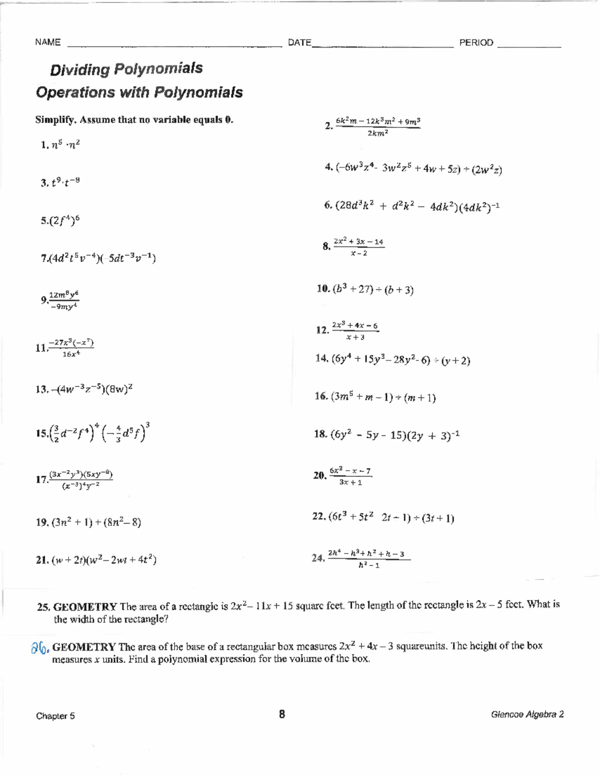 4.1+assignment - NJ]]E [TE PERA[ Dividing Polynomials Operations with ...