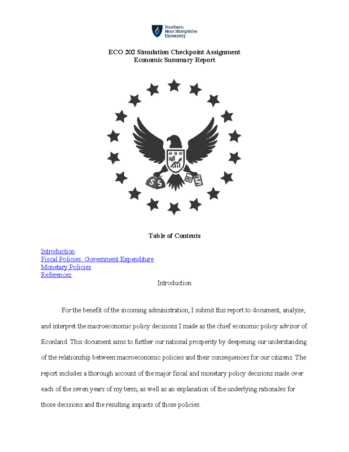 ECO 202 Module Three Simulation Checkpoint Assignment Template - ECO 202 Simulation Checkpoint ...