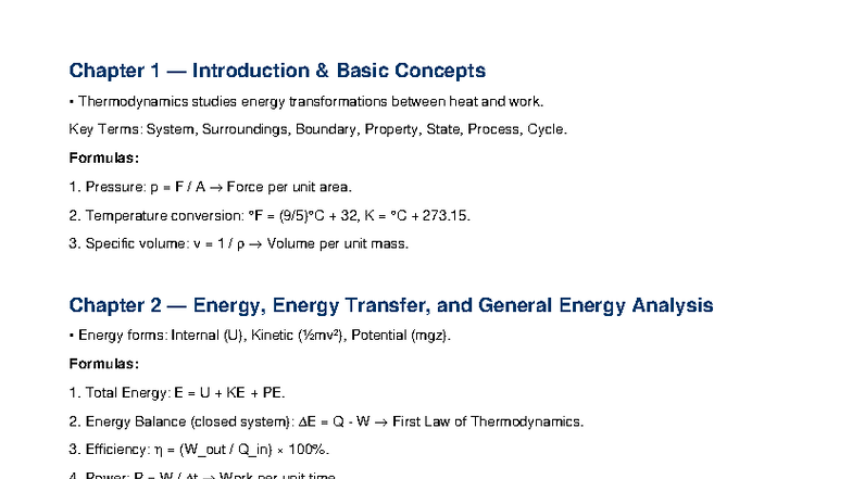 Thermodynamics Summary CENG 2015: Key Concepts & Formulas - Studocu
