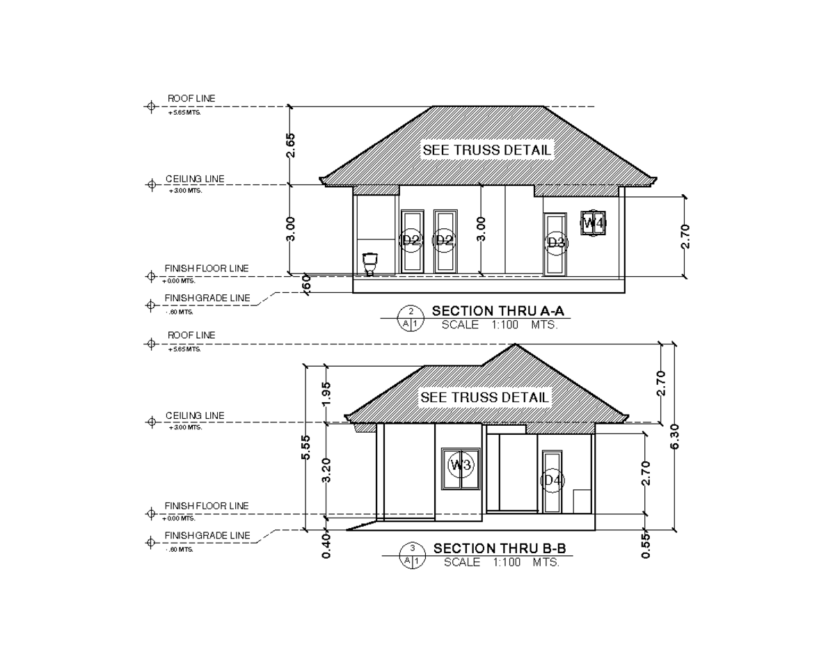 Sections - Shyne - longitudinal and cross section - D D D W SEE TRUSS ...