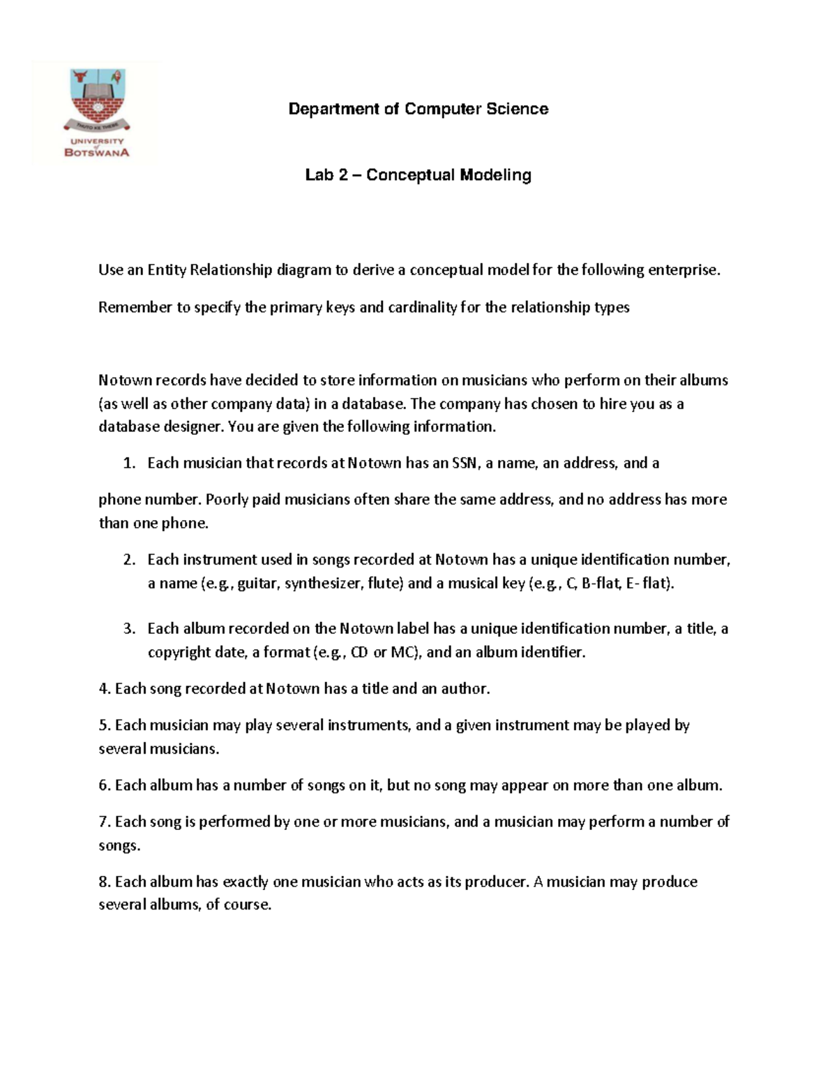 CS Lab 2 - Conceptual Modeling with ER Diagram for Notown Records - Studocu