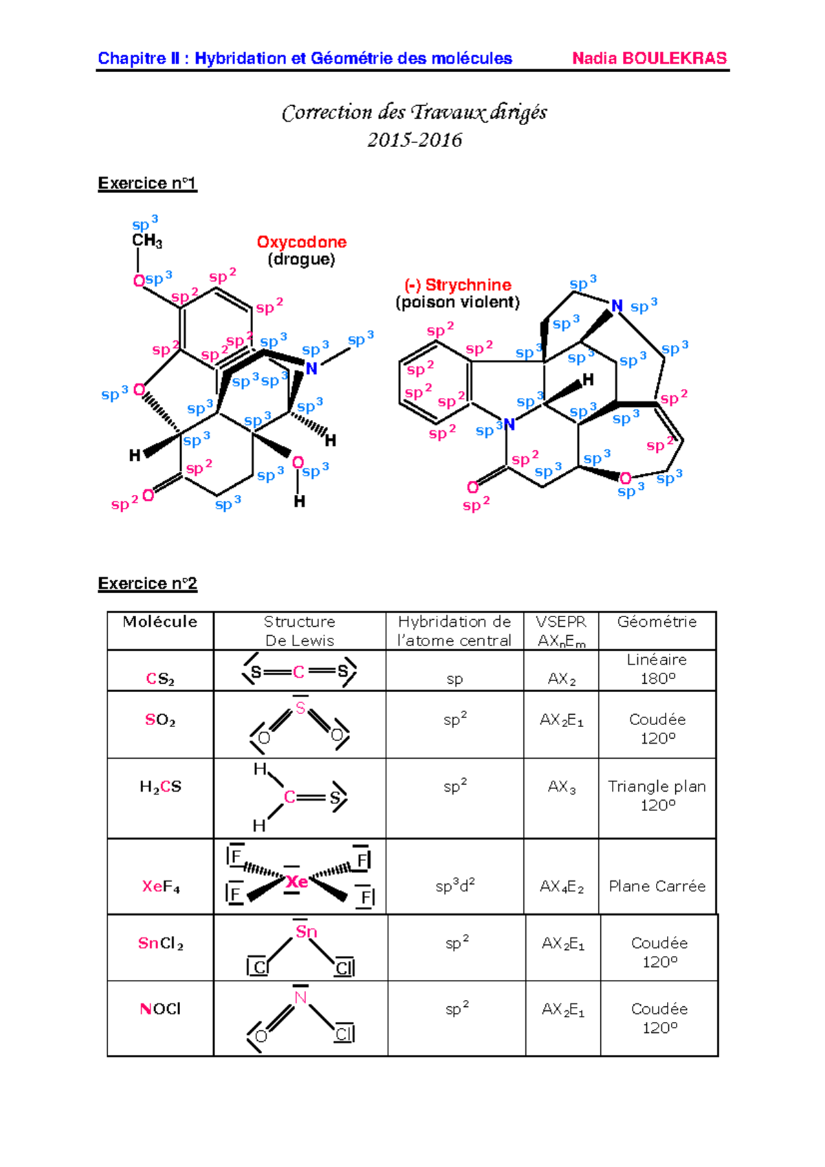 Corrigé TD: Hybridation et Géométrie des Molécules (Ch. II) - Studocu