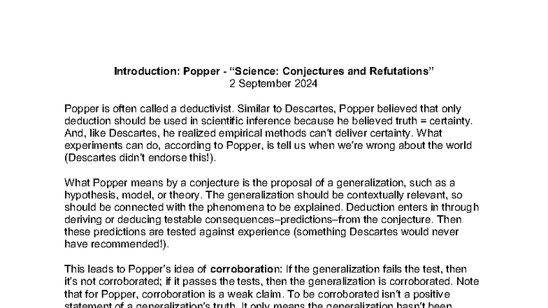 Popper's Conjectures and Refutations: A Scientific Perspective - Studocu