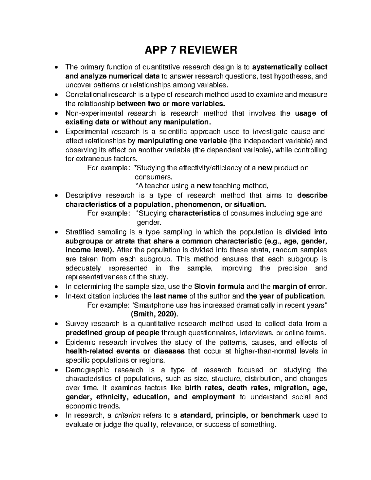 APP 7 REVIEWER: Key Concepts in Quantitative Research Methods - Studocu