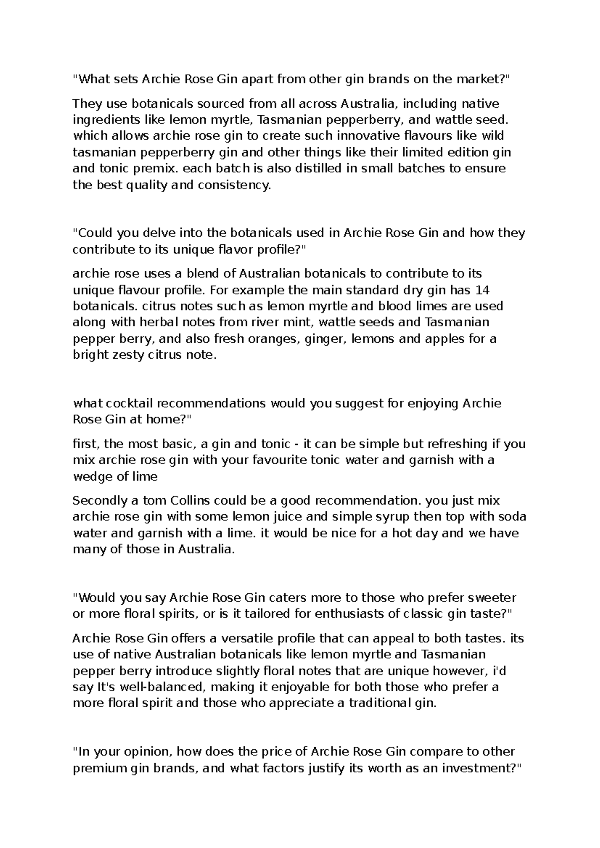 Interview Questions - YEET: Exploring Archie Rose Gin's Unique ...