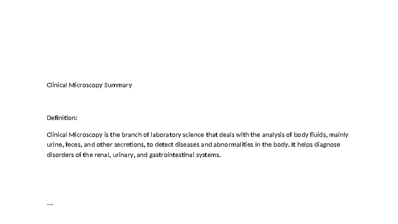 Clinical Microscopy 01: Summary of Key Definitions and Importance - Studocu
