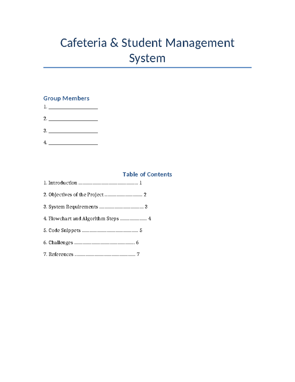 Cafeteria Student Management System Project Overview and Objectives ...
