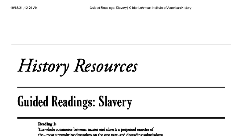 Guided Readings: Slavery - Gilder Lehrman Institute of American History ...