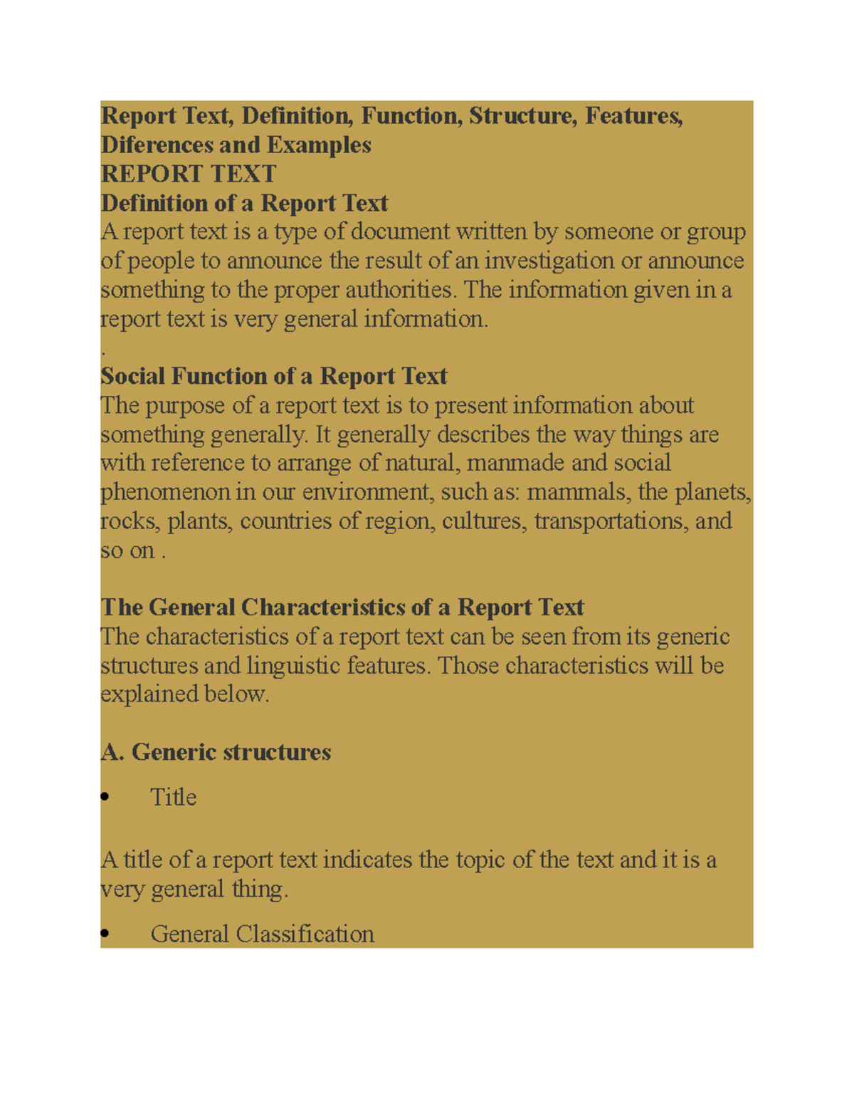 Report Text, teks repot - Report Text, Definition, Function, Structure, Features, Diferences and ...