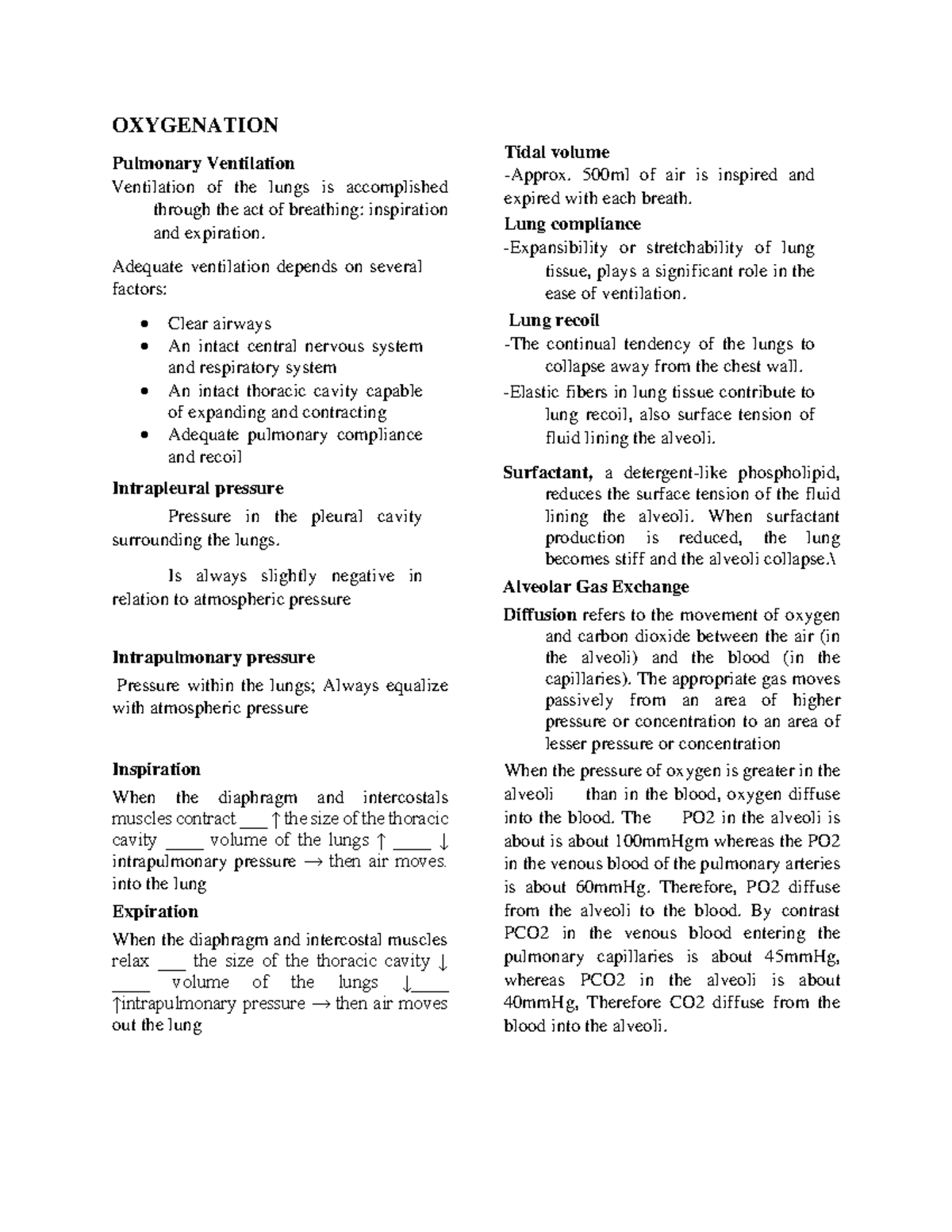 NCM 112 Oxygenation Study Guide: Key Concepts and Management - Studocu