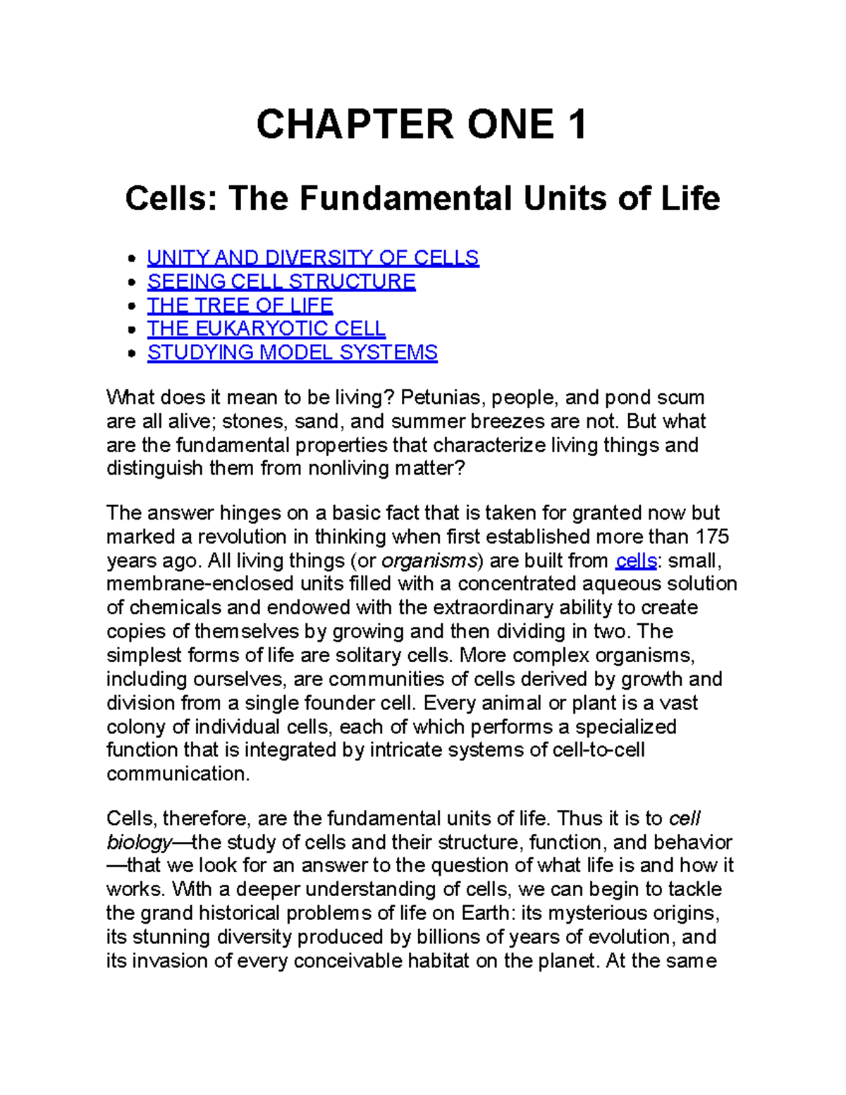 BIO130 Chapter 1: Cells - The Fundamental Units of Life - Studocu