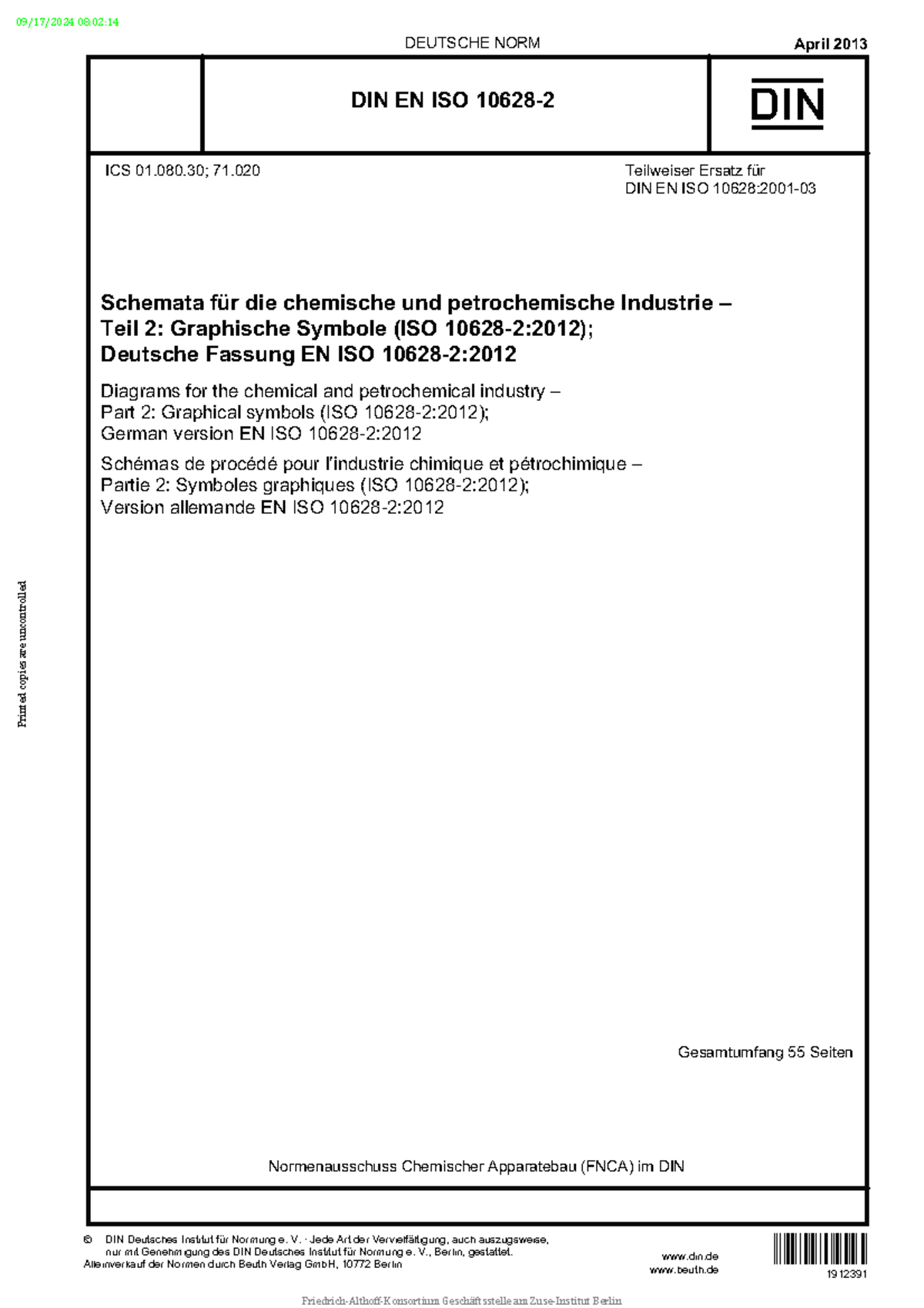 DIN EN ISO 10628-2:2013 - Graphische Symbole für die Chemie - Studocu