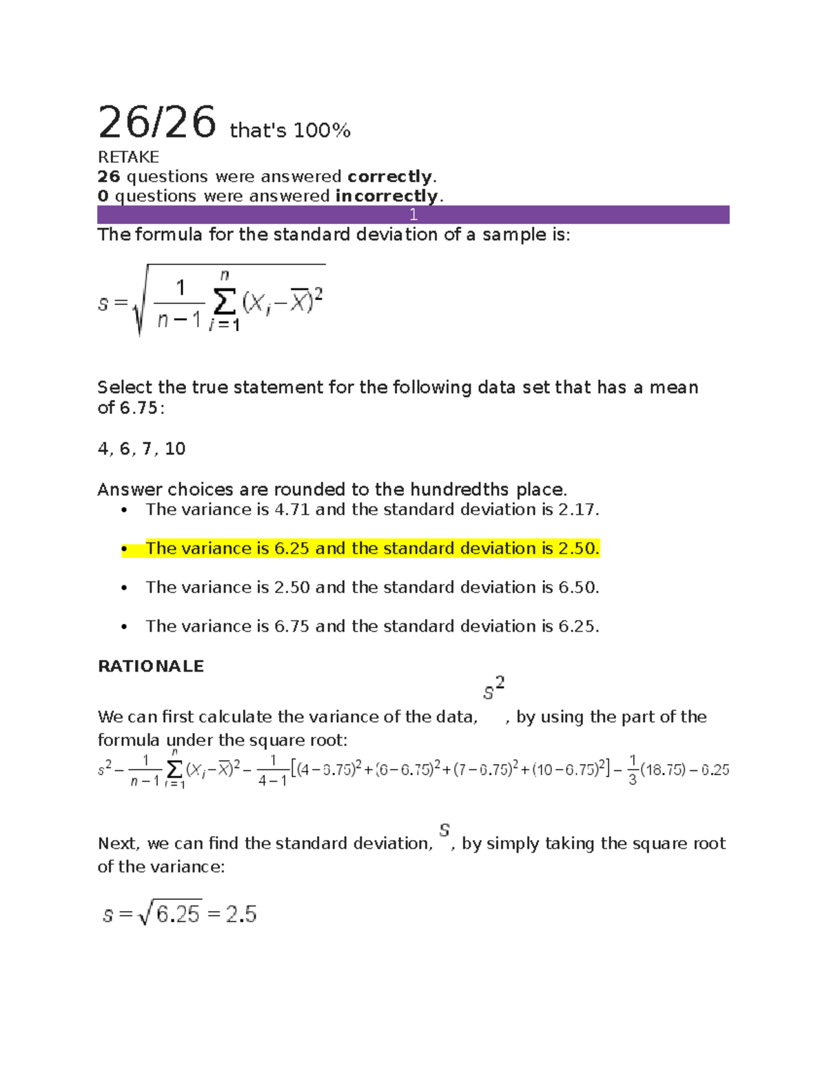 Introduction to Statistics Milestone 2 - 26 / 26 that's 100% RETAKE 26 ...