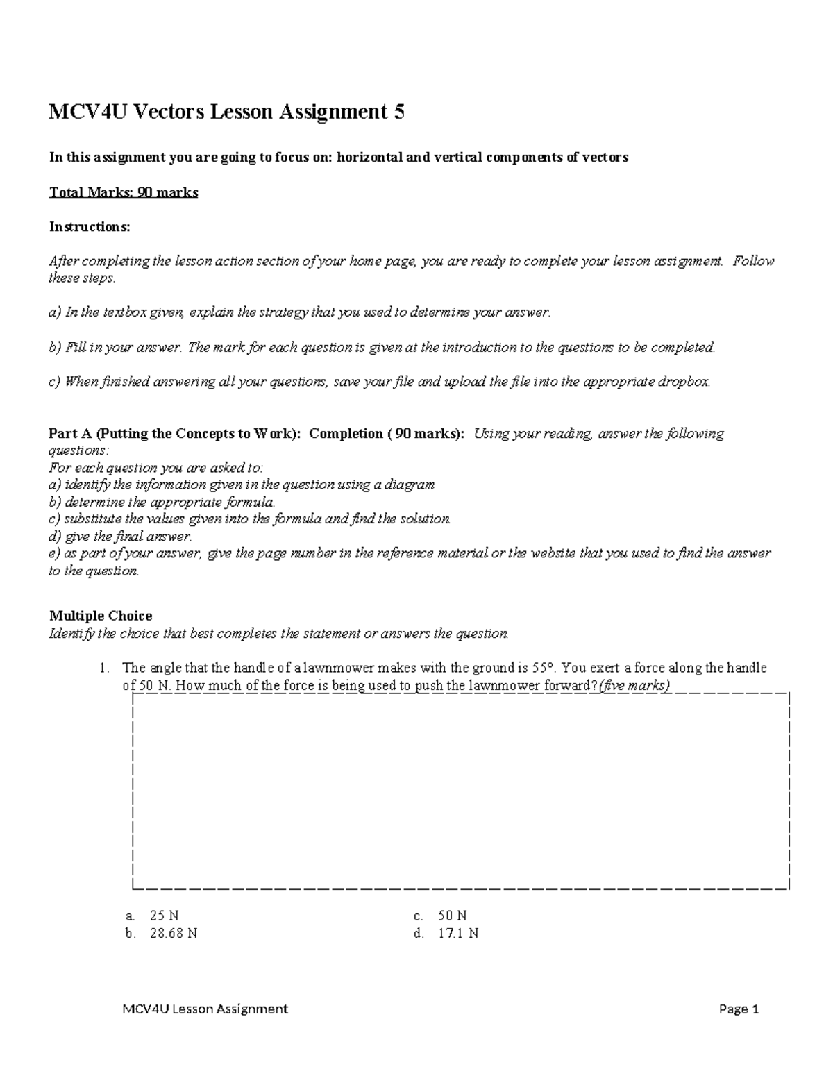 MCV4U Vectors Lesson Assignment 5 (docx) - MCV4U Vectors Lesson ...