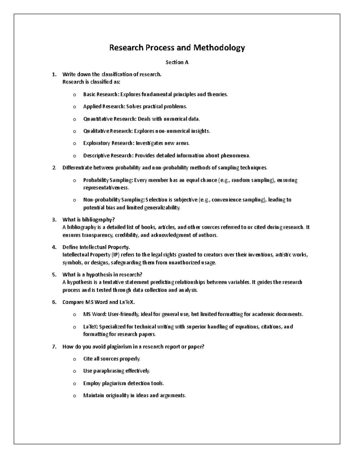 Research Process and Methodology: Classification and Techniques - Studocu