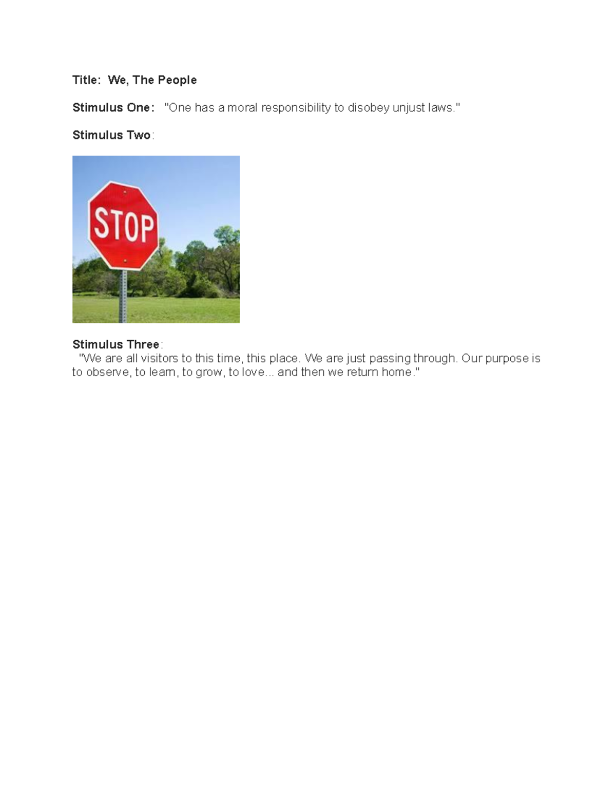 Protest Prompt 2 - Stimulus material for creative response - Title: We ...