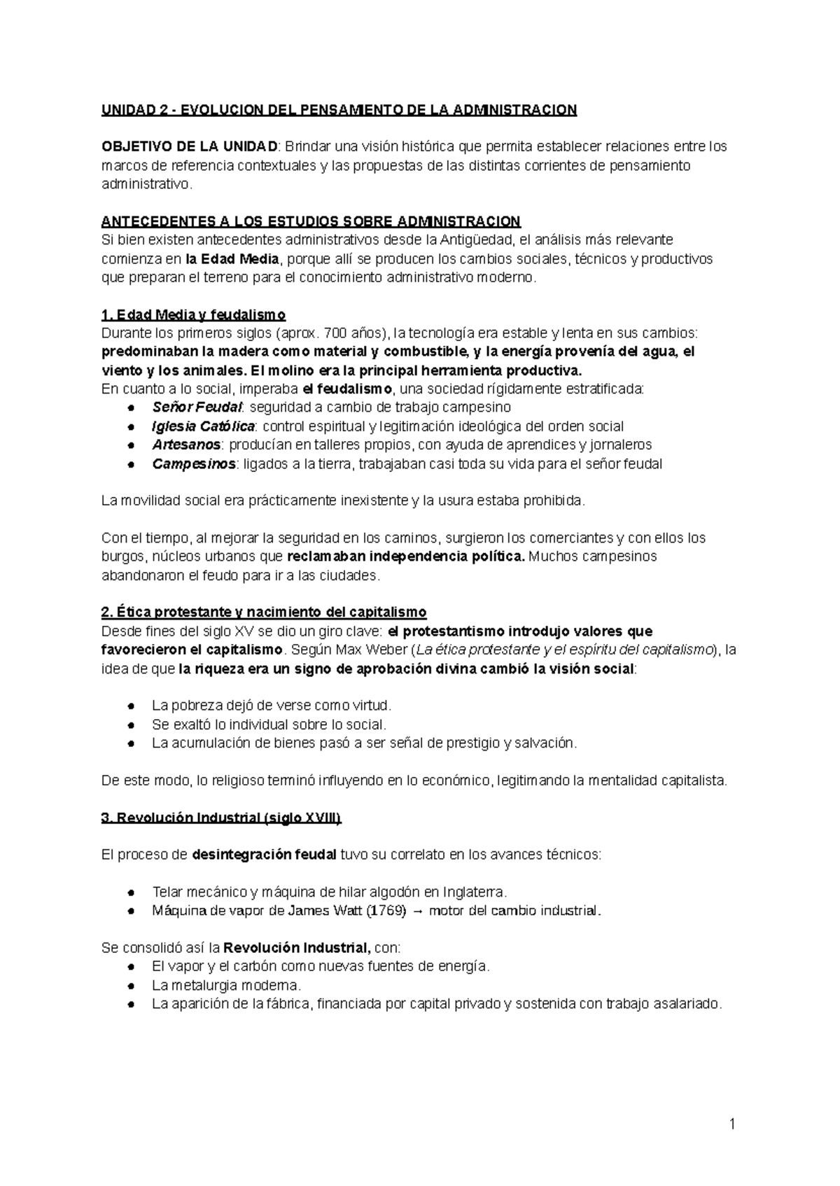 Resumen Unidad 2: Evolución del Pensamiento Administrativo - Oy G - Studocu