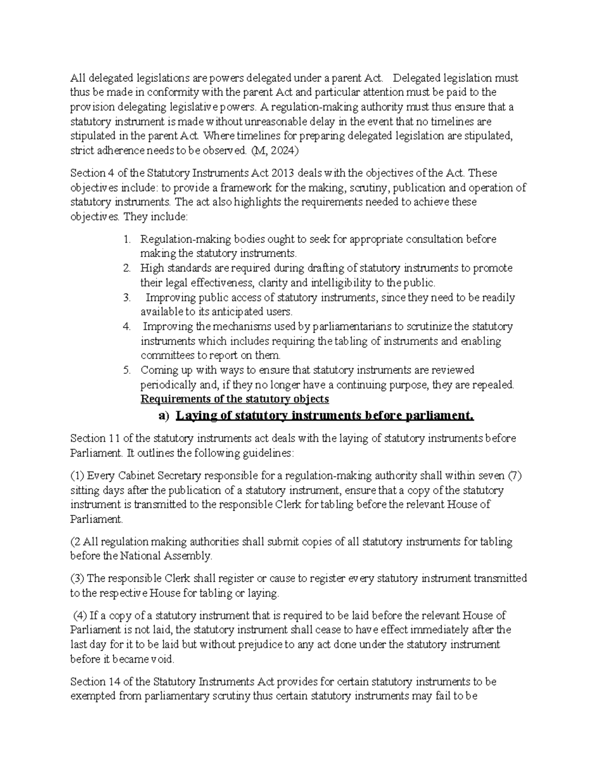 Statutory Instruments Act 2013: Key Provisions & Requirements - Studocu